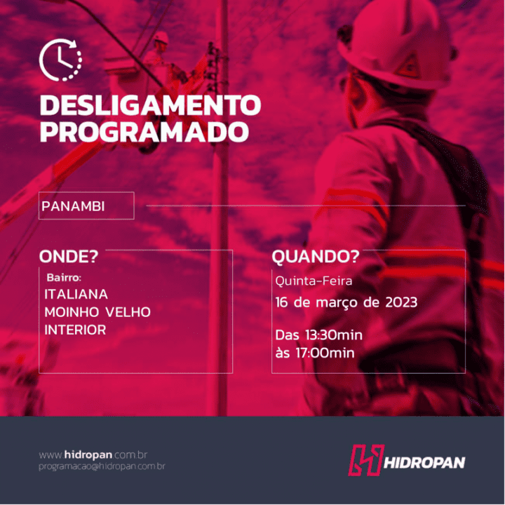 Aviso de Desligamento Programado - 16/03/23 - 13:30 / 17:00 – PANAMBI | Rádio Sulbrasileira